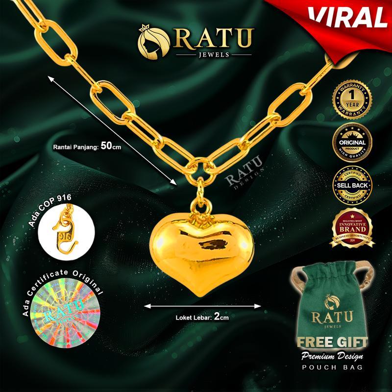 Emas RATU (17.59g) Paper Clip Love Necklace / Length 50cm / Daily Wear ...