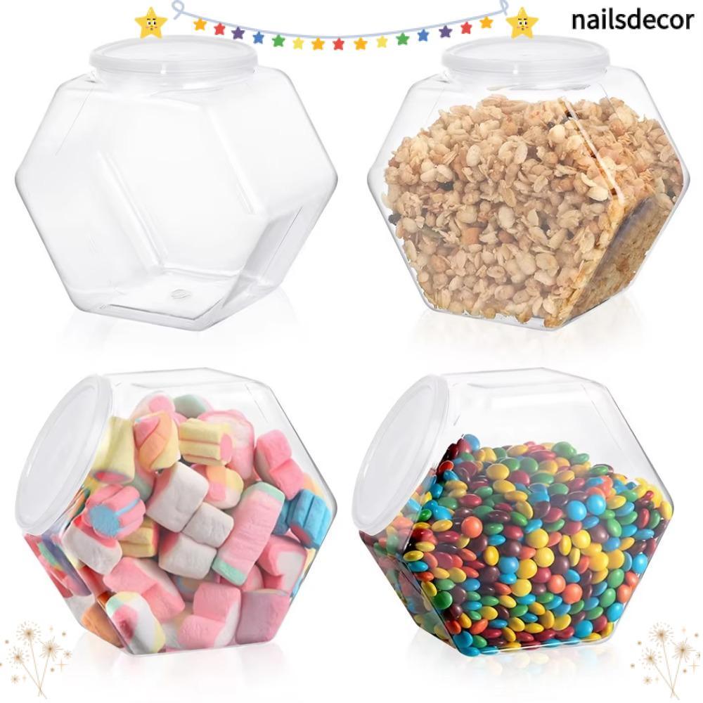 NAILSDECOR Candy Cookie Jar, Hexagonal Plastic Packaging Jars, Portable ...