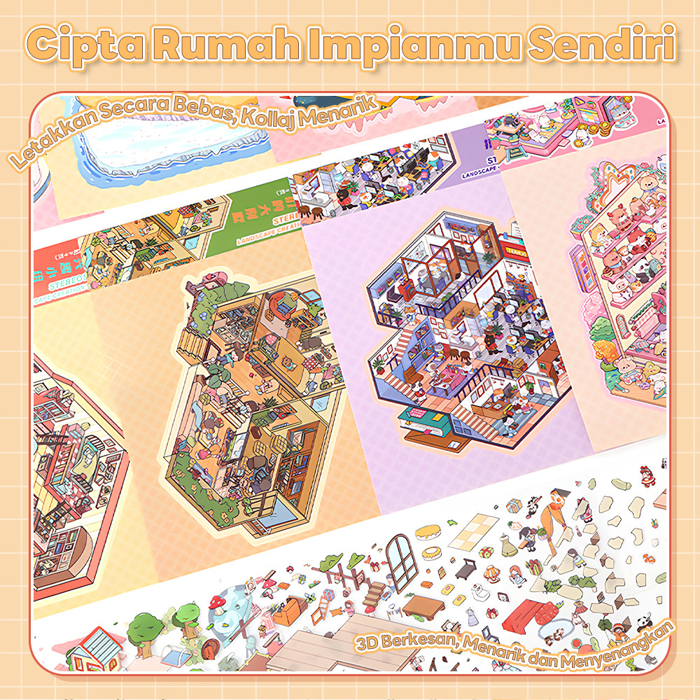 Victoky Pelekat Buku Panduan Miniature Scenes Sticker Book 3D Scene ...