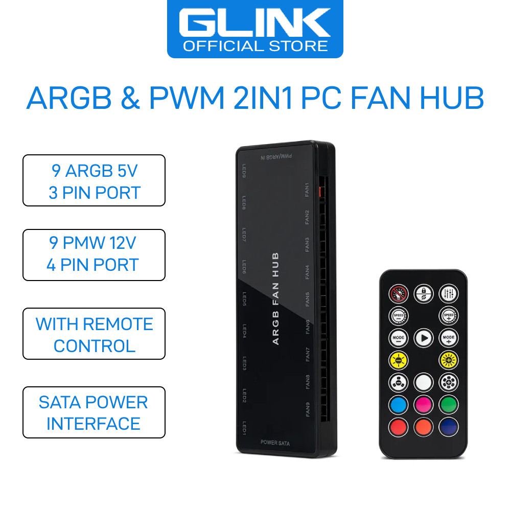 Glink 5V/3Pin ARGB Fan 10 Hub Splitter for PC Case RGB Fan Cooler ...