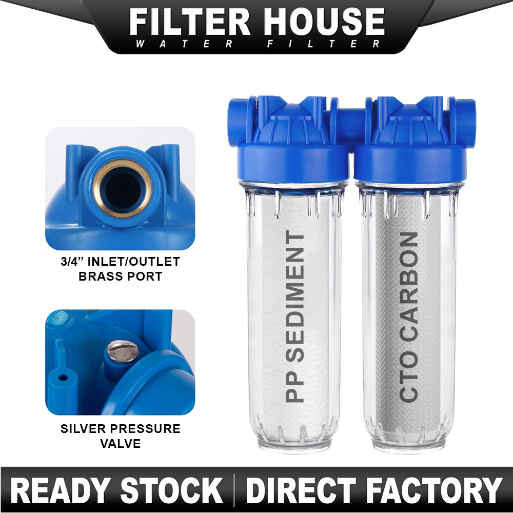 Indoor 2 Stages Water Filter 10" Double Filter Housing 3/4" Brass Pipe ...