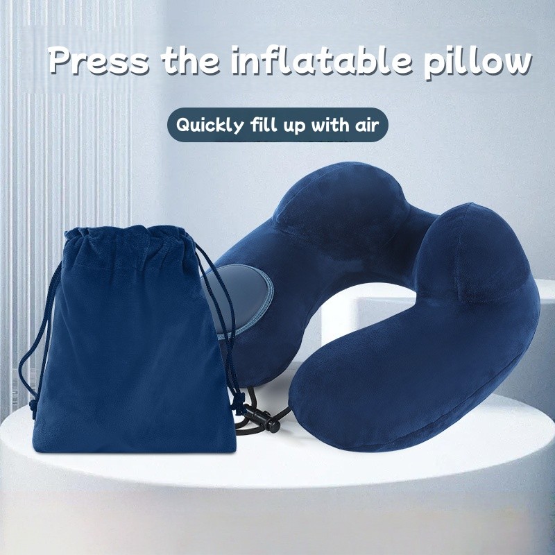 U-Shaped Pillow Push Type Inflatable Pillow Airplane Travel Neck Pillow ...