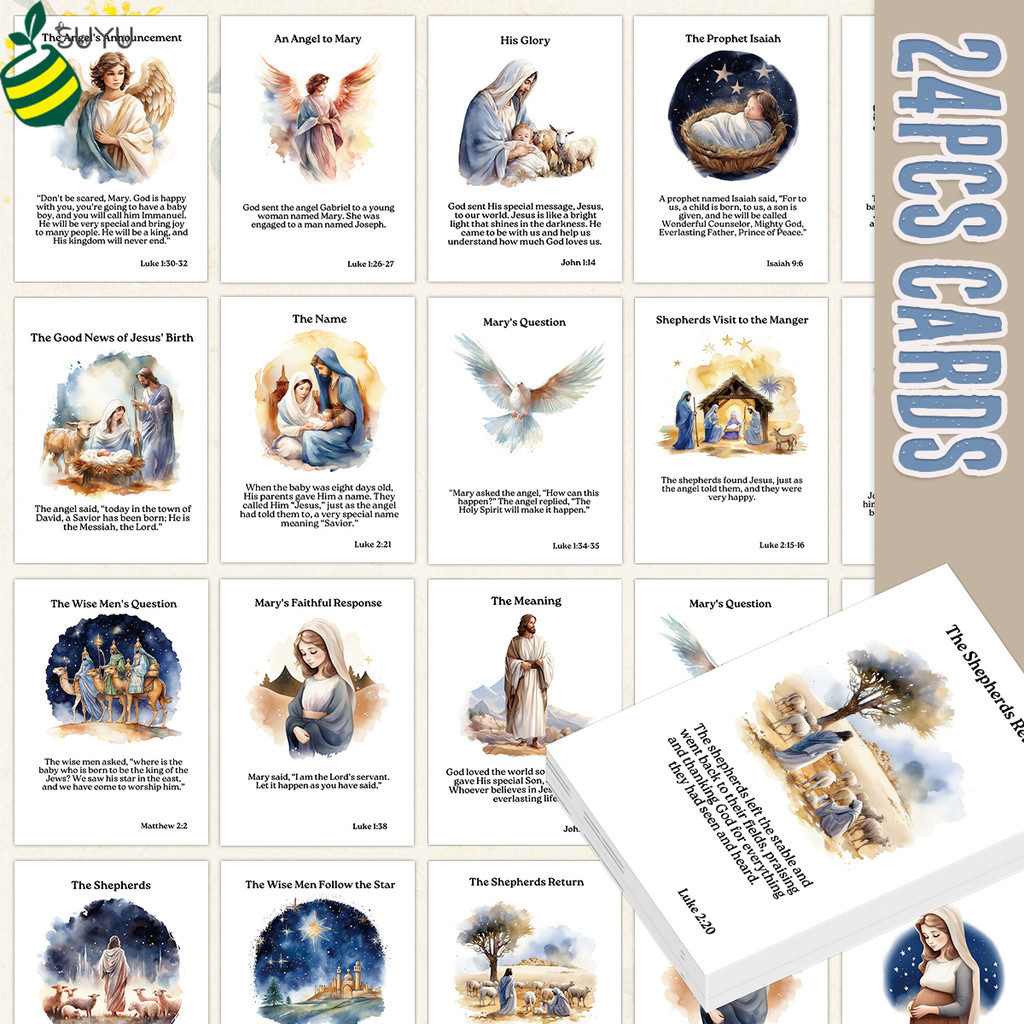 24 Double-Sided Advent Calendar Scripture Cards, Christian Christmas ...
