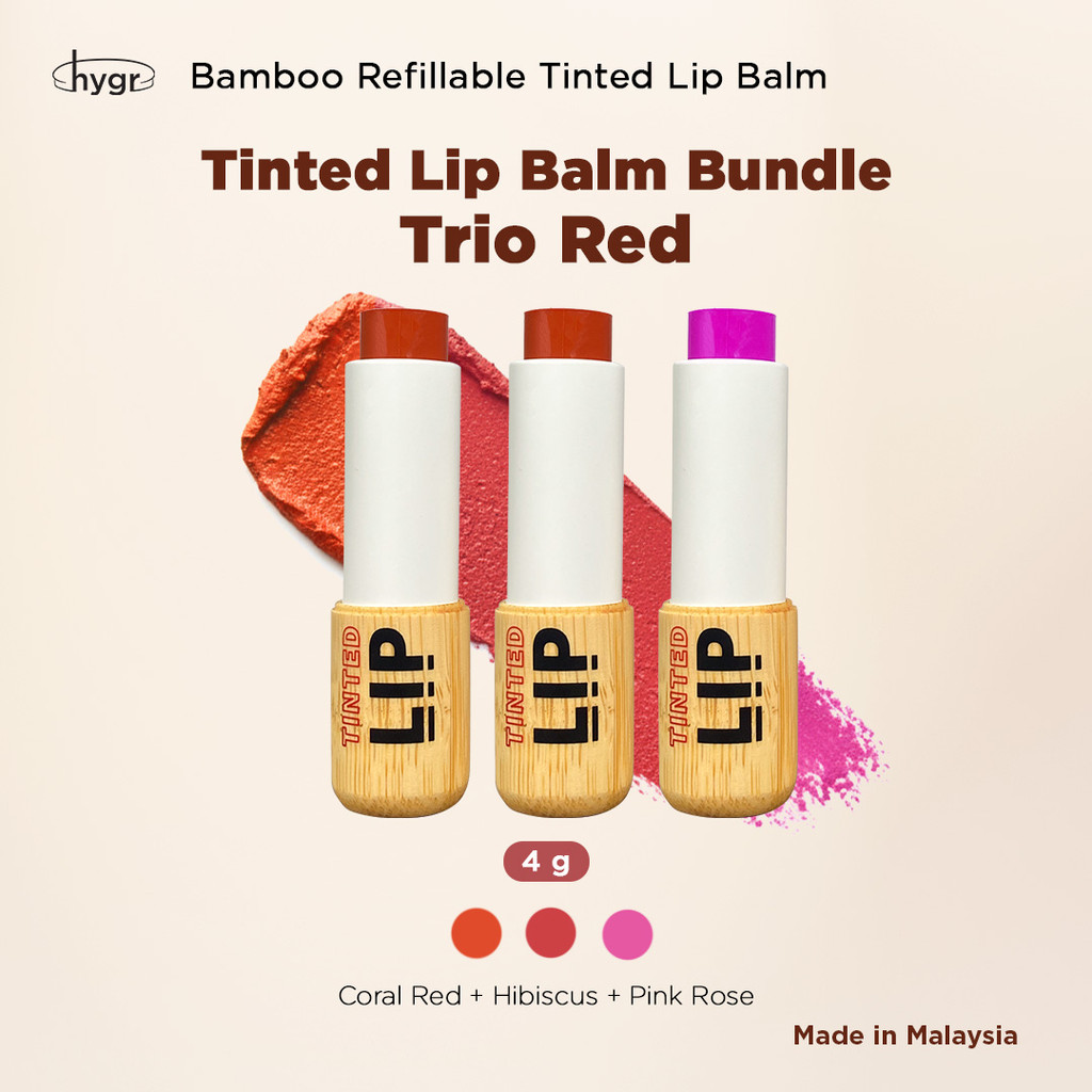 HYGR Bamboo Refillable Natural Tinted Lip Balm 2% Hyaluronic Acid ...