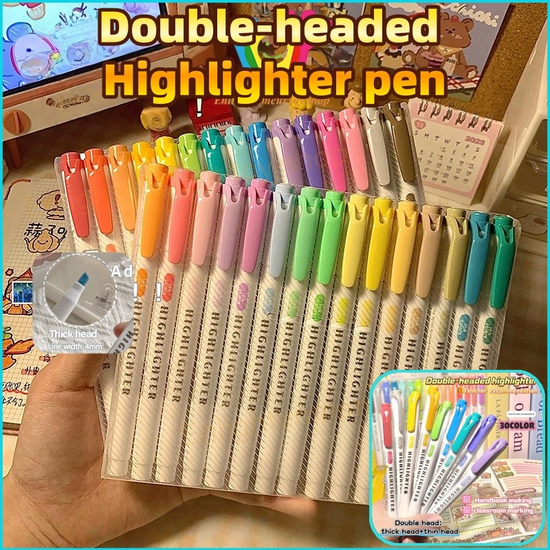 🌟Creative Double-headed Highlighter Set Student Macaron Marker Pen DIY ...