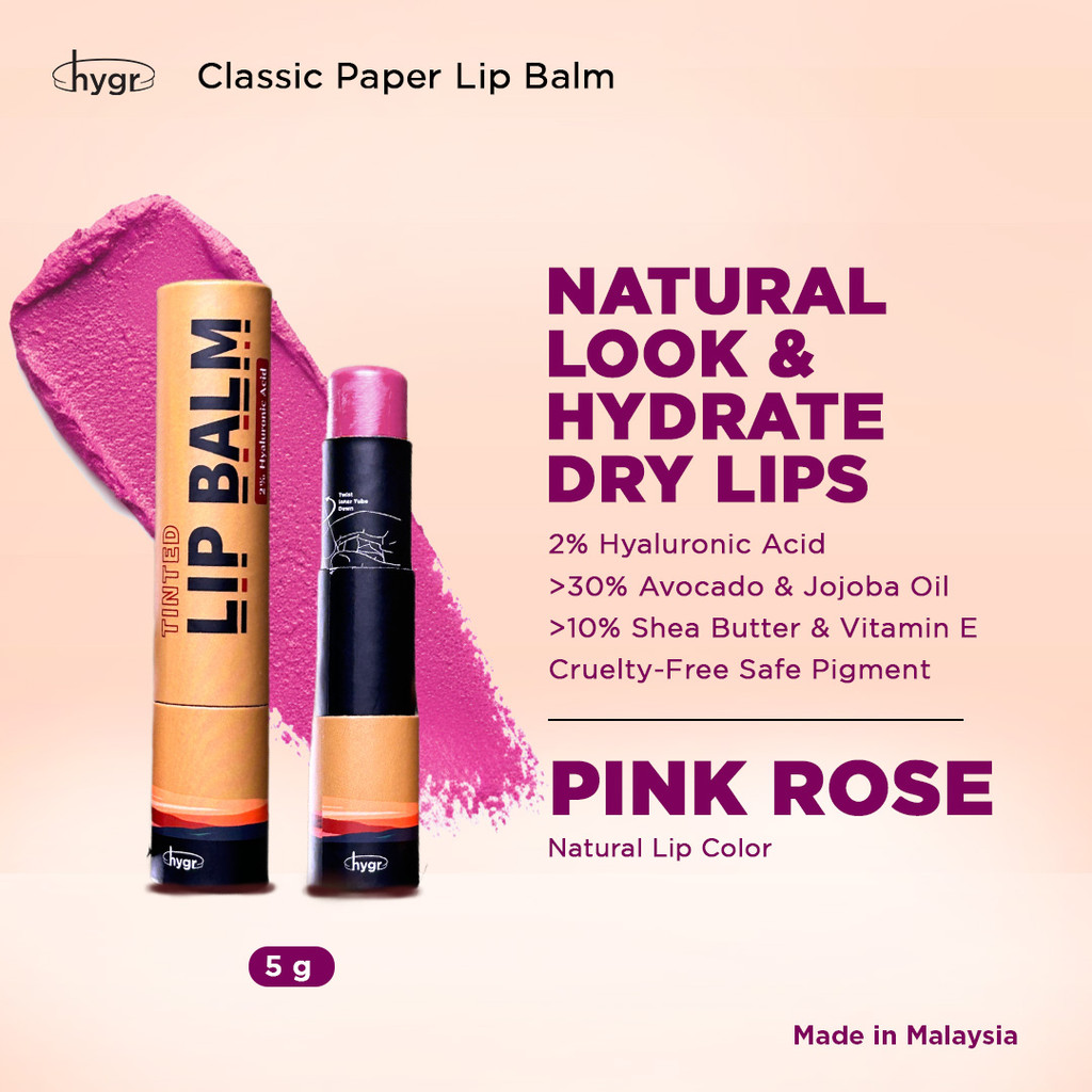 HYGR Natural Tinted Lip Balm 2% Hyaluronic Acid - Pink Rose (5g ...