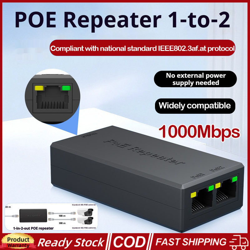 2 Port POE Repeater 100Mbps with IEEE 802.3af Standard Monitor POE ...