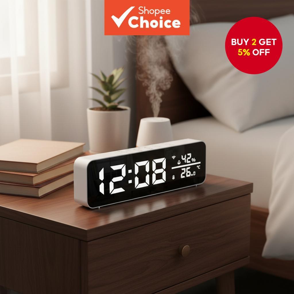 WiFi Enabled Tuya Smart Alarm Clock with Temperature and Humidity ...