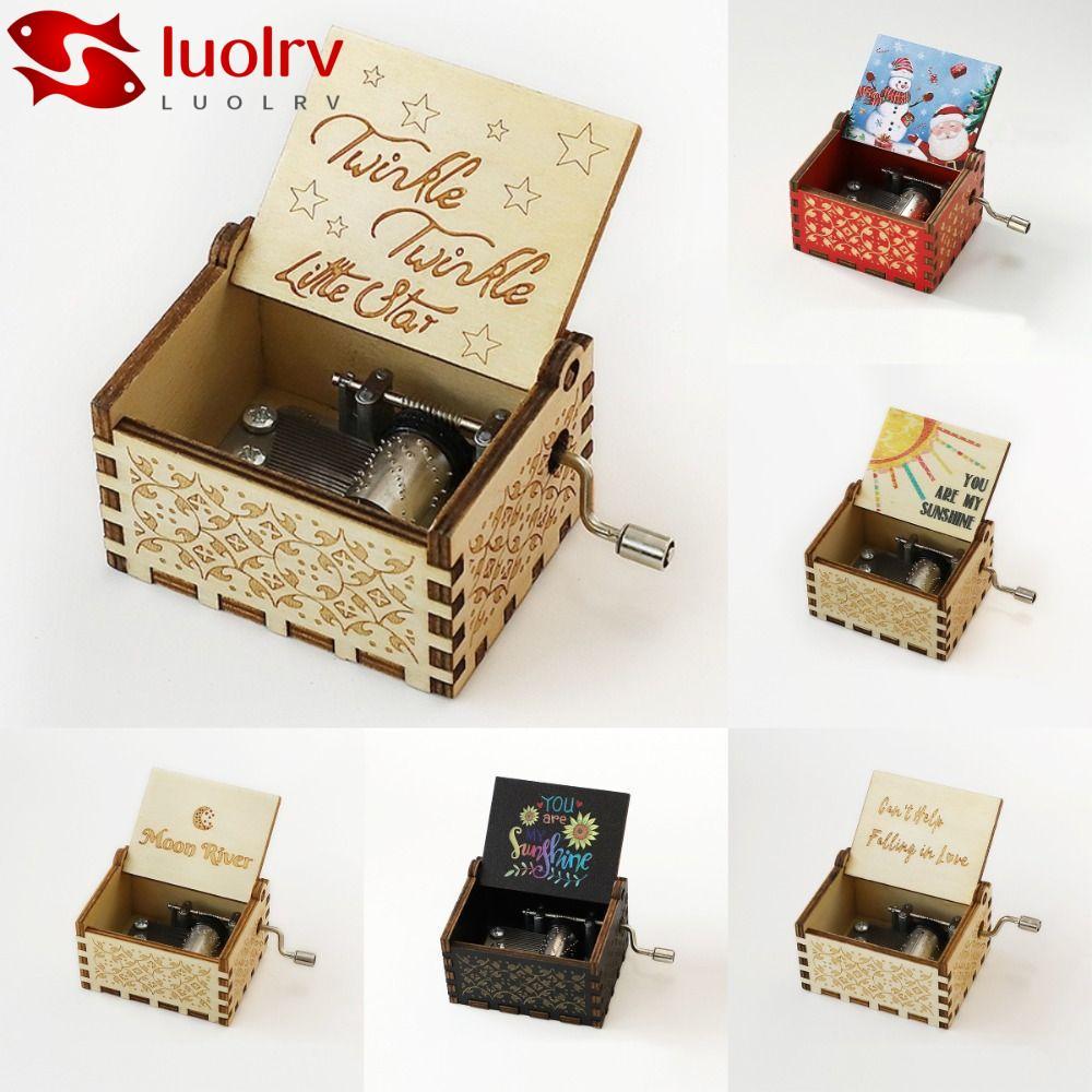 LUOLRV Wooden Music Box, Hand Crank Classical Carved Musical Box ...