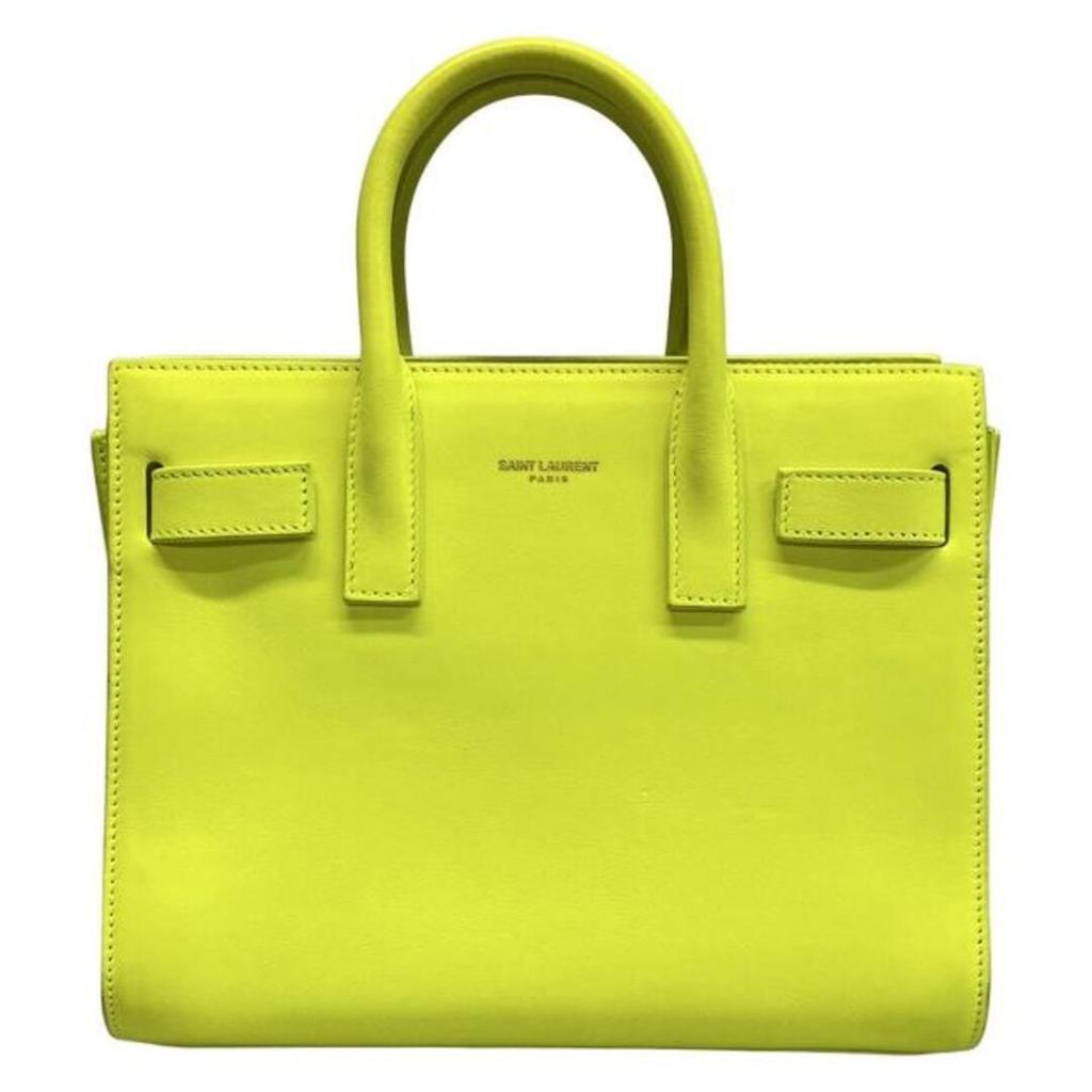 Yves Saint Laurent YSL Paris green Laula Tote Bag Purse yellow leather ...