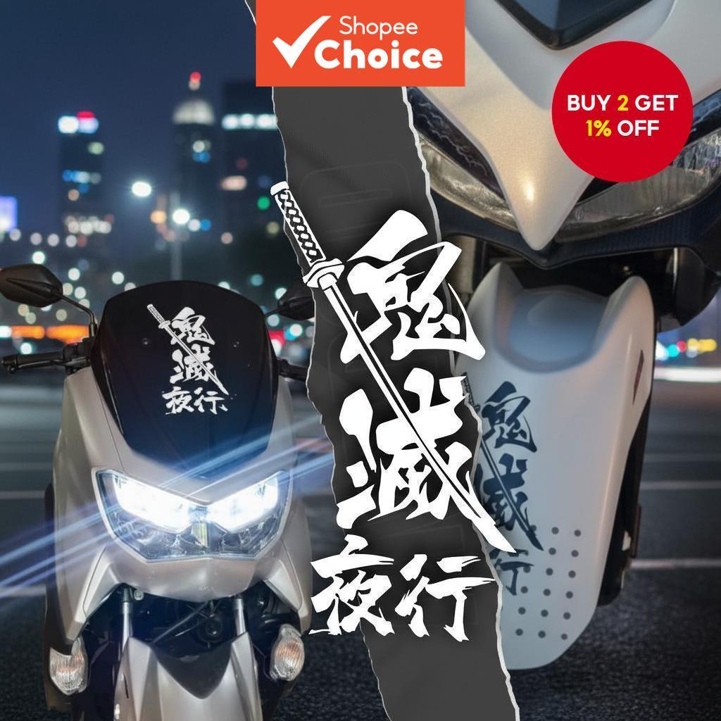 Reflective Demon Slayer JDM Car Decal Night Driving Motorcycle Sticker ...
