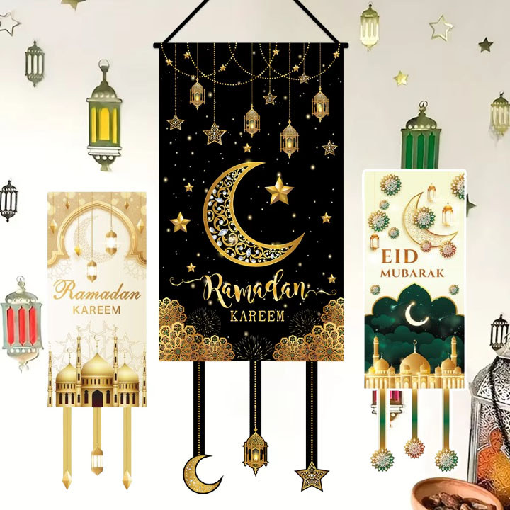 30*90cm Eid Hanging Flag Party Door Curtain Decor Mubarak Moon Star ...