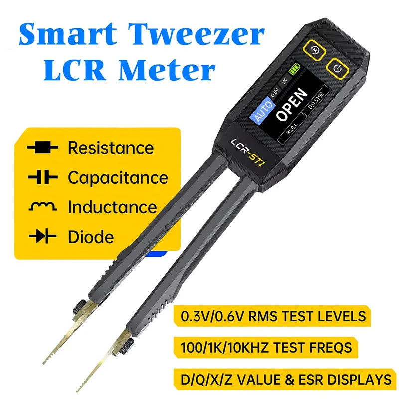 FNIRSI LCR-ST1 Portable Smart Tweezer LCR SMD ESR Tester Resistance ...