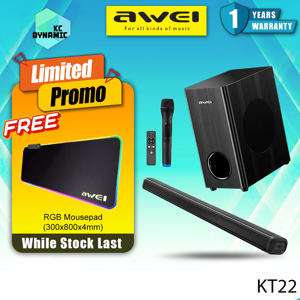 Awei KT22 Home Theater Soundbar with Microphone Heavy Bass Wireless ...