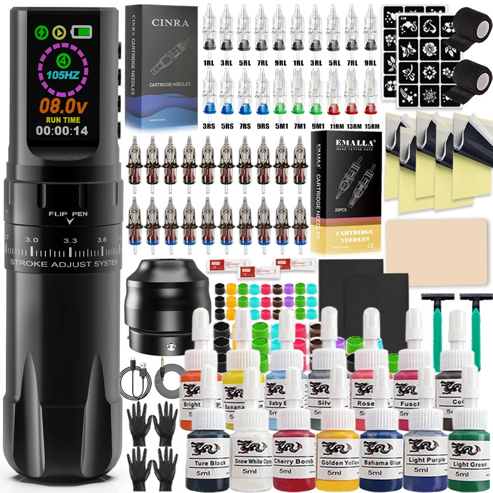 Kit Tatu Profesional Set Pen Mesin Tatu Rotary Dc Lengkap Dengan ...