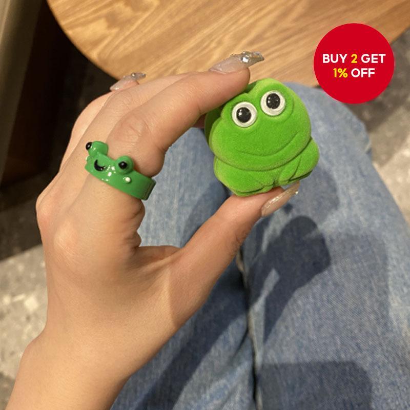 New cute cartoon frog shaped ring, friendship gift, couple ring. Cincin ...