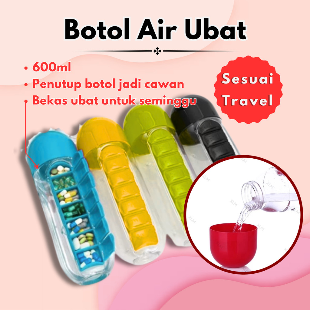 2 in 1 BOTOL AIR UBAT PILL BOX WATER BOTTLE BOTOL BUILT IN MEDICINE ...