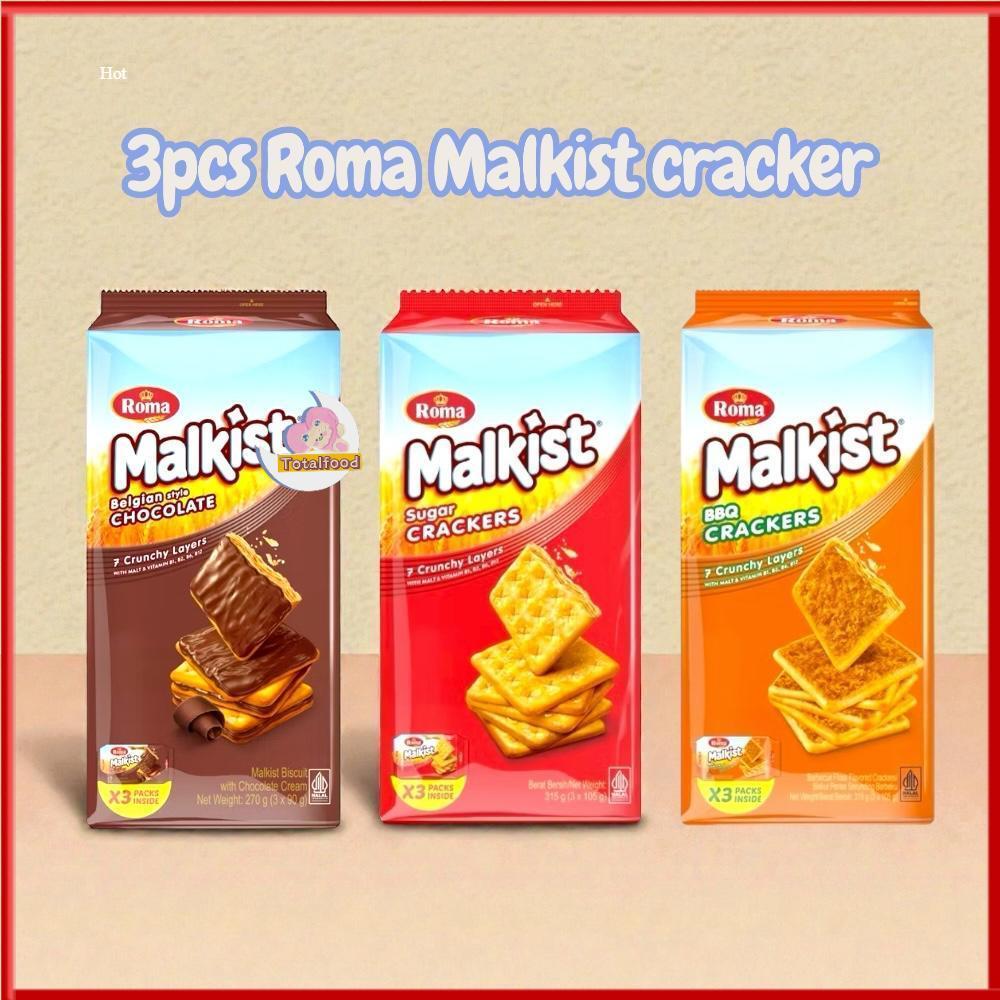 3pcs Roma Malkist biscuit crunchy crackers (coklat / bbq / sugar ...