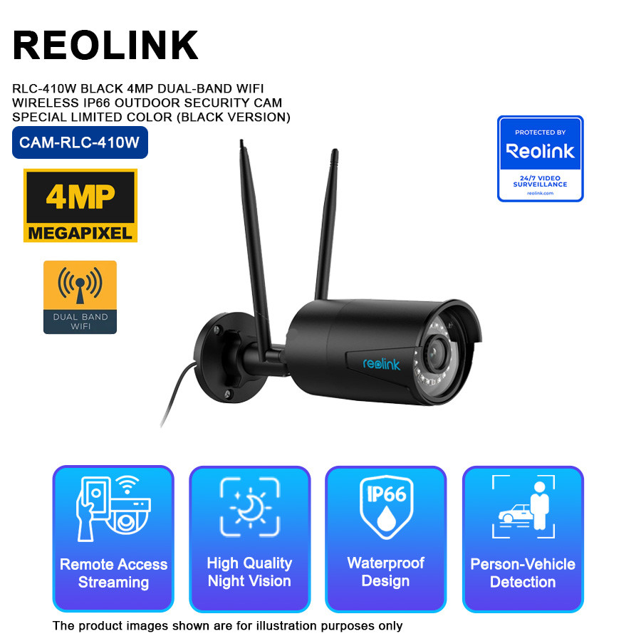 REOLINK RLC-410W BLACK 4MP DUAL-BAND WIFI WIRELESS IP66 OUTDOOR ...
