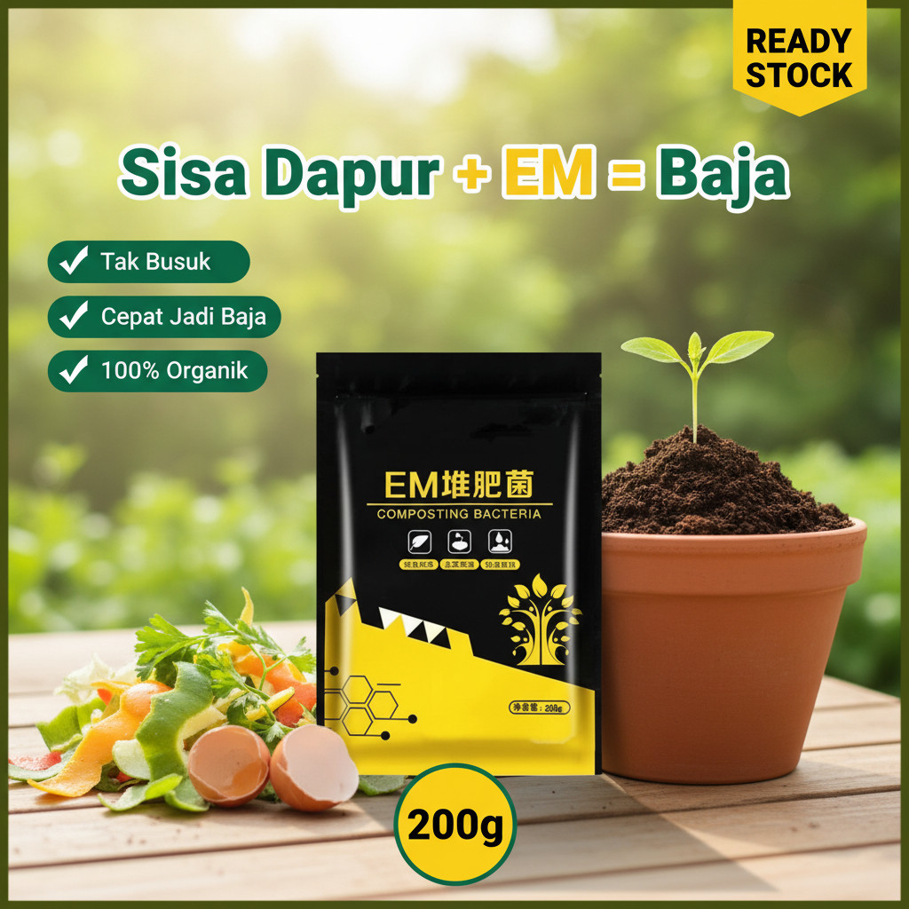 EM Bokashi Bran 200g Kitchen Waste Composting Powder Bakteria Pengurai ...
