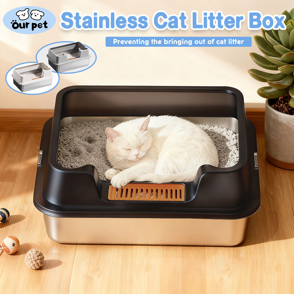 Stainless Steel Cat Litter Box With Scoop High Fence Thick Material ...