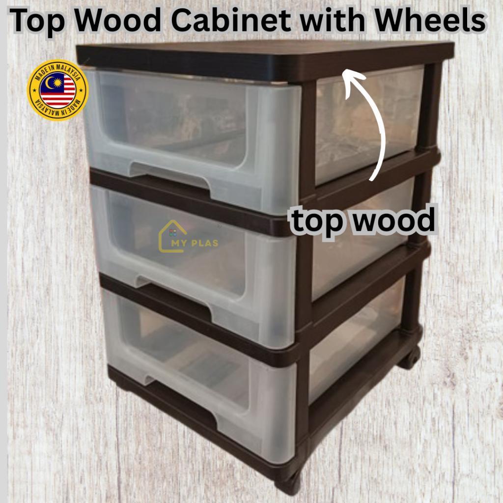 3 Tier Top Wood Plastic Drawer A4 drawer Mini Drawer Table document ...
