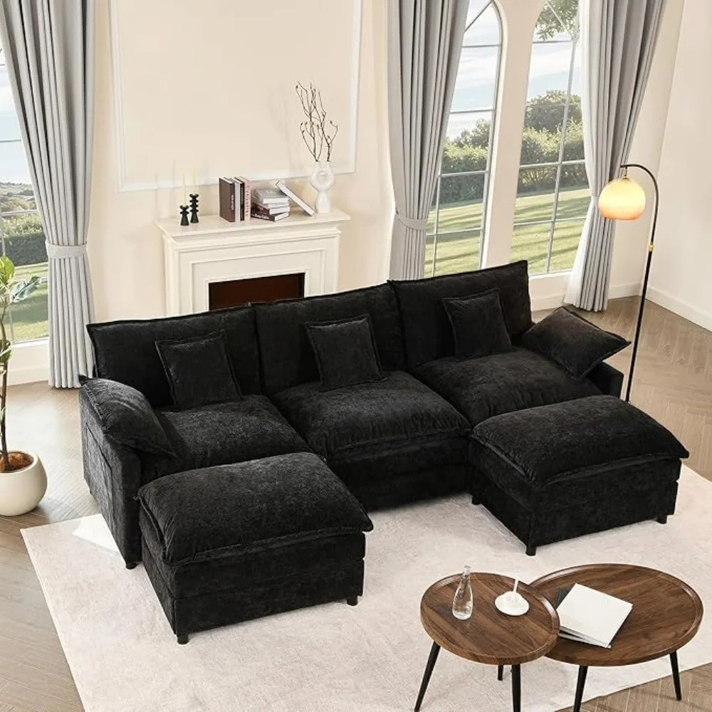 108" U Shaped Couch, Modular Sectional Sofa, 3-seater Comfy Cloud Couch ...