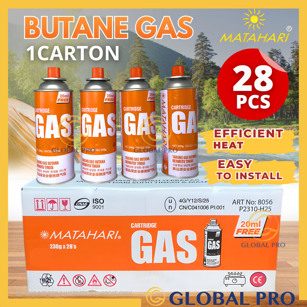 (28PCS) 1 Carton 415ML MATAHARI Butane Gas Cartridge Portable Butane ...
