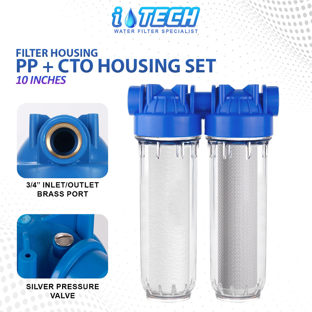 I-TECH 10" Double Housing Filter 3/4" Brass Pipe Thread with PP + CTO ...