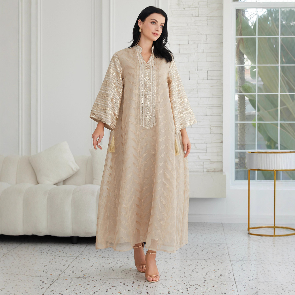 Plus Size Elegant Muslim Dress with Sequin Embroidery | Shopee Malaysia