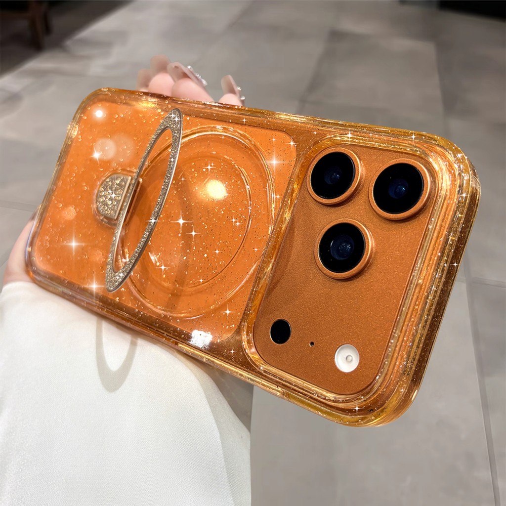Luxury transparent glitter magnetic bracket case for iPhone 17 16 15 14 ...
