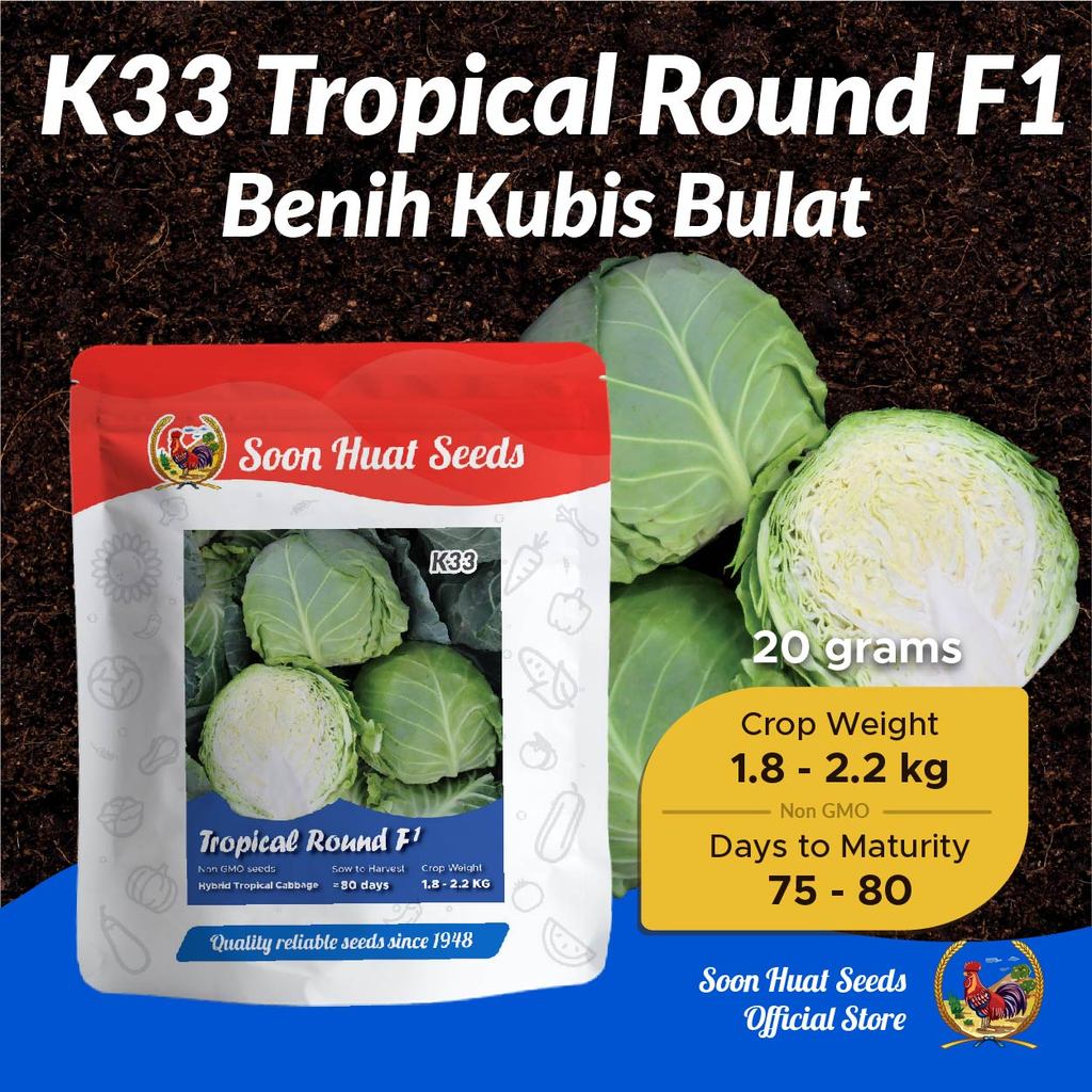 [20g] K33 Benih Kobis Bulat Soon Huat Seeds | Shopee Malaysia