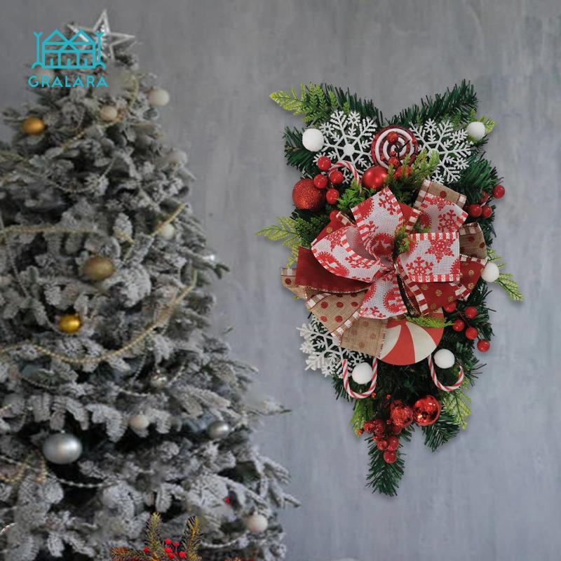 Gralara Christmas Drop Wreath, Artificial Door Swag Garland for Holiday ...