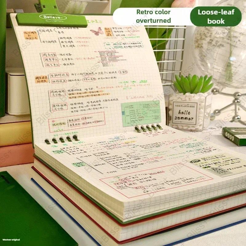 Grid Notebooks 120 Pages Replaceable Vertical Page Turning Loose Spiral ...