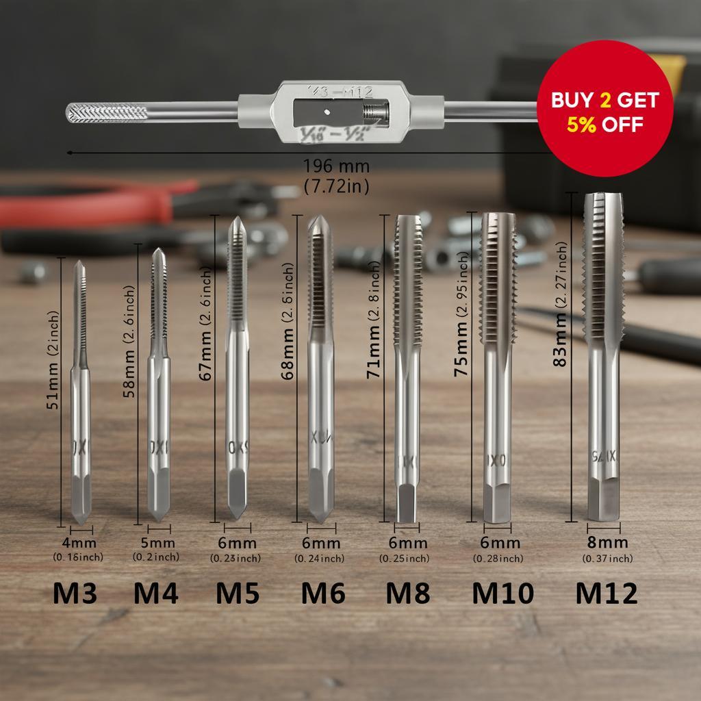8-Piece Metric Taper Plug Hand Tap and Drill Bit Set, M3-M12 8-Piece ...