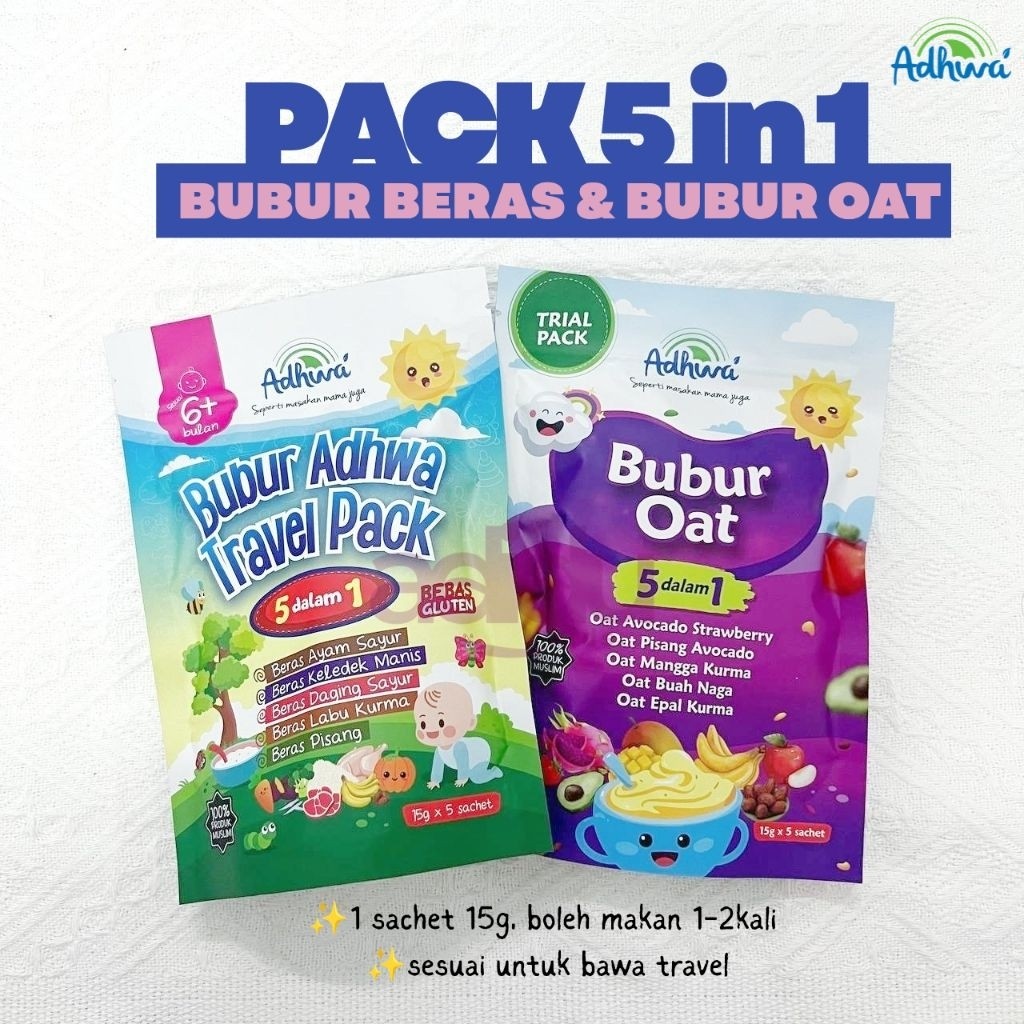Adhwa Travel Pack Bubur Beras Oat Porridge 5 in 1 | Shopee Malaysia