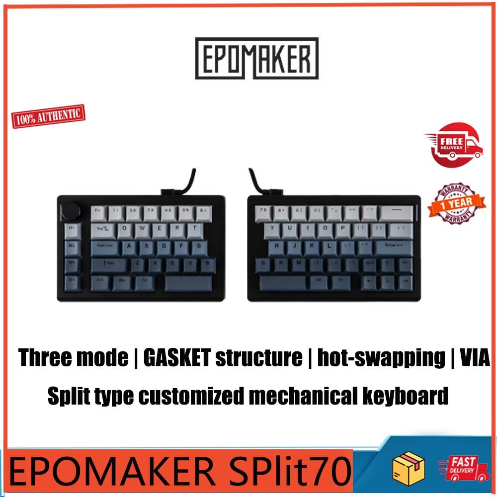 EPOMAKER Split70 Three mode Split Ergonomic QMK/VIA Customized Hot Plug ...