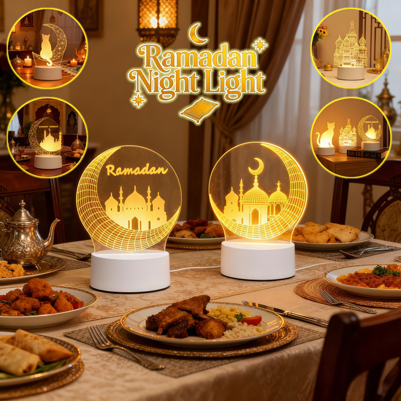Ramadan 3D Acrylic Night Light Desktop Lamp Iftar Eid Festival Decor 3 ...