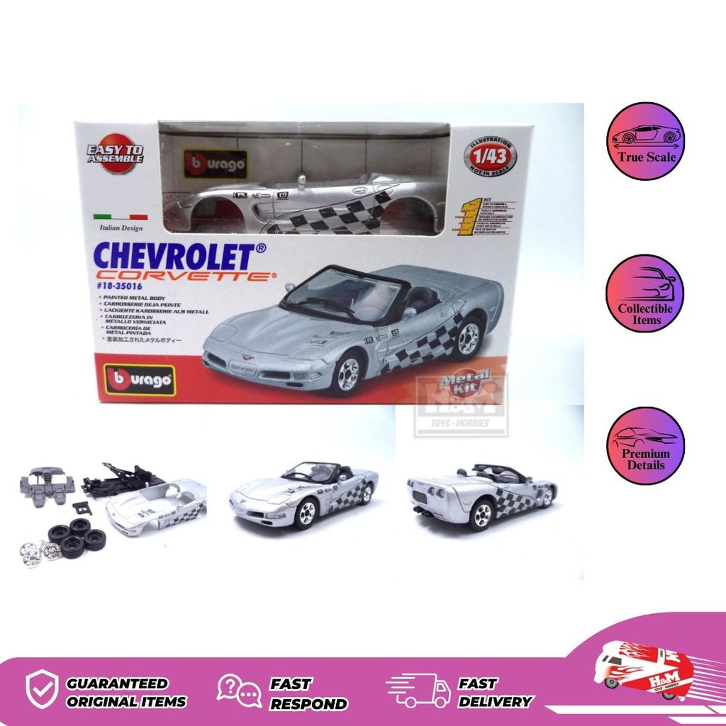 Bburago 1/43 CHEVROLET CORVETTE Silver Metal Kit | Shopee Malaysia