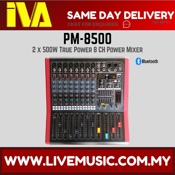 IVA PM-8500 2 x 500W True Power 8 CH Power Mixer c/w USB Recorder ...