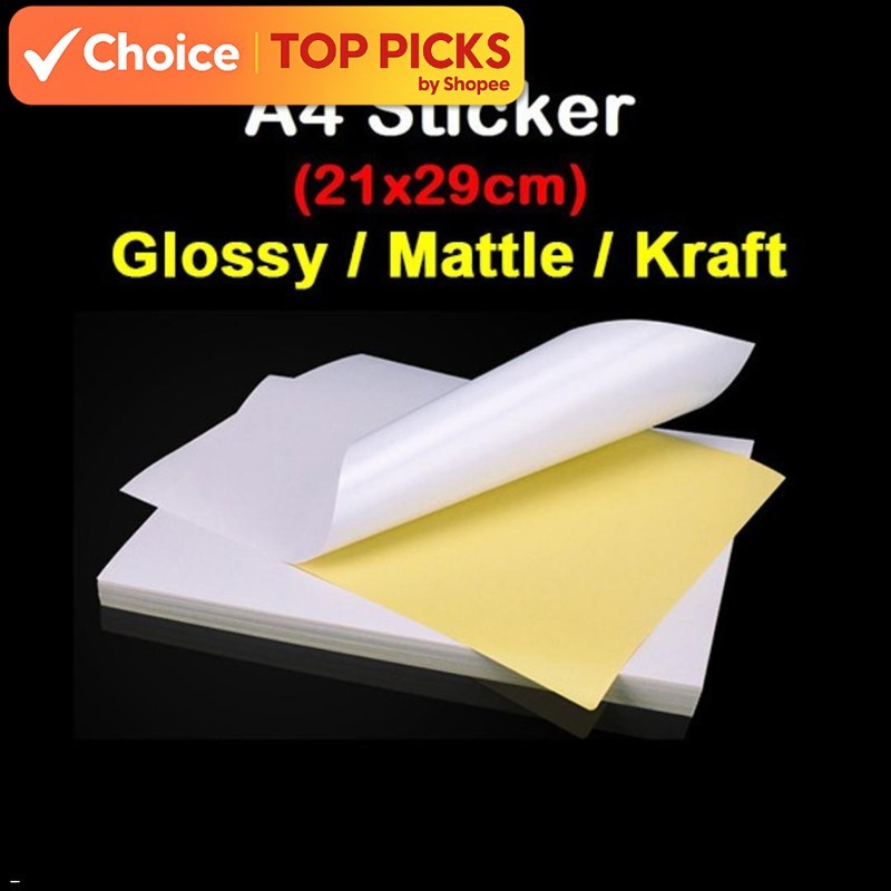 10 / 50 Pcs A4 Sticker Paper (Glossy / Matte / Kraft Brown) 21x29cm ...