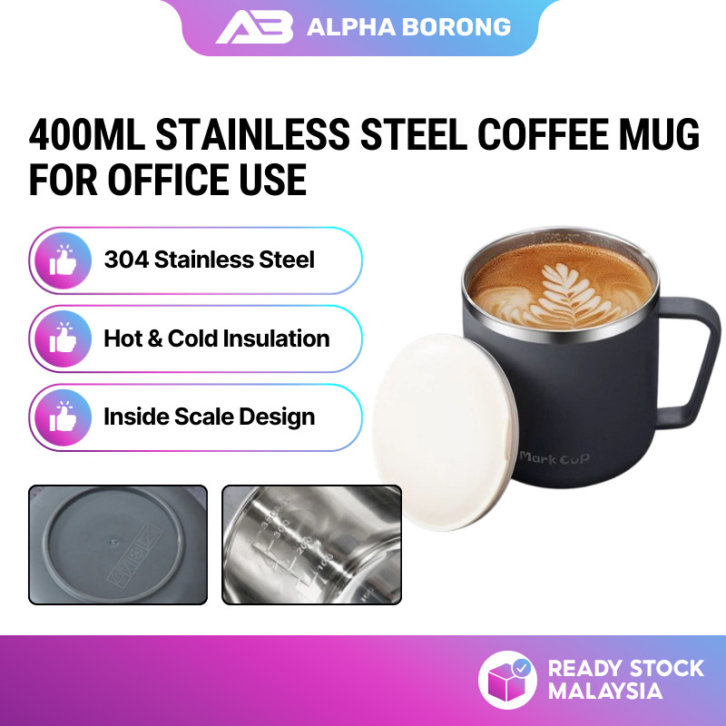 Alpha Borong 400ML Thermal Cup with Lid Stainless Steel Coffee Tea Mug ...
