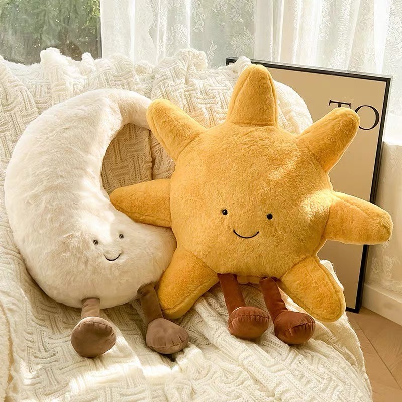 Smile Face Moon Yellow Sun Plushie Cushion Stuffed Cute Weather Plush ...
