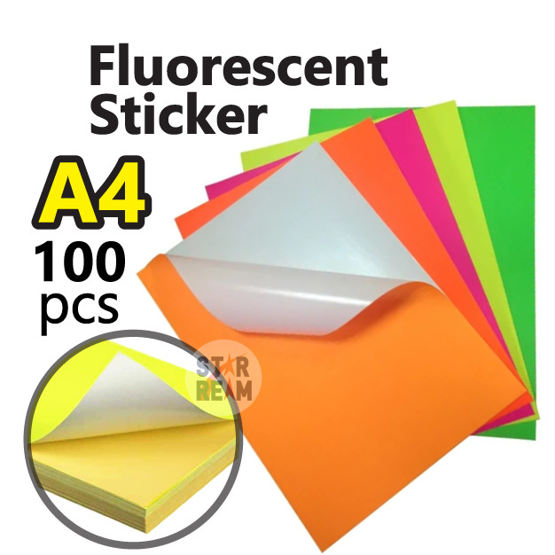 A4 Fluorescent Label Sticker (100pcs) Inkjet Printable Kertas Pelekat ...