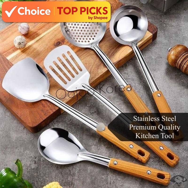 Premium Stainless Steel Kitchen Utensil Set – Turner, Ladle, Rice Scoop ...