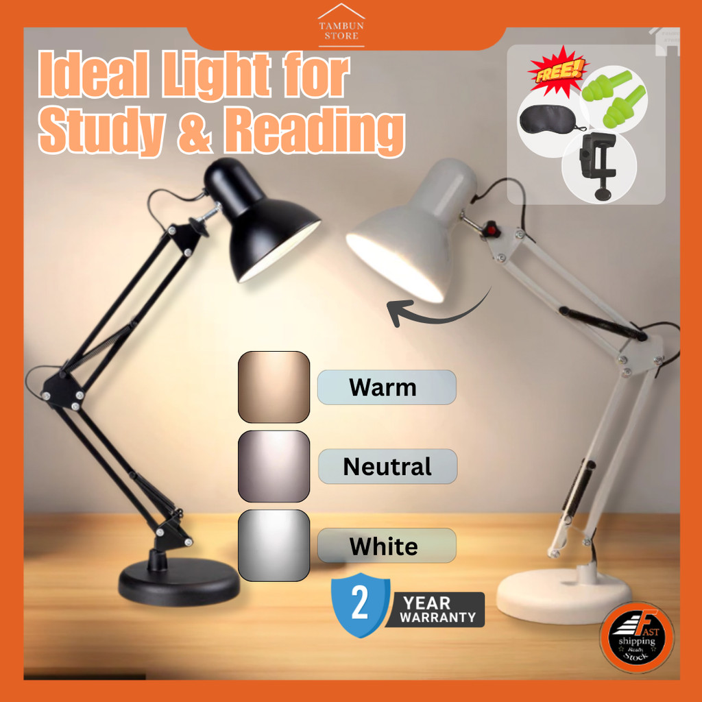 Malaysia 2 Pin Plug Ikea Style Dimmable Table Lamp Desk LED Clamp ...