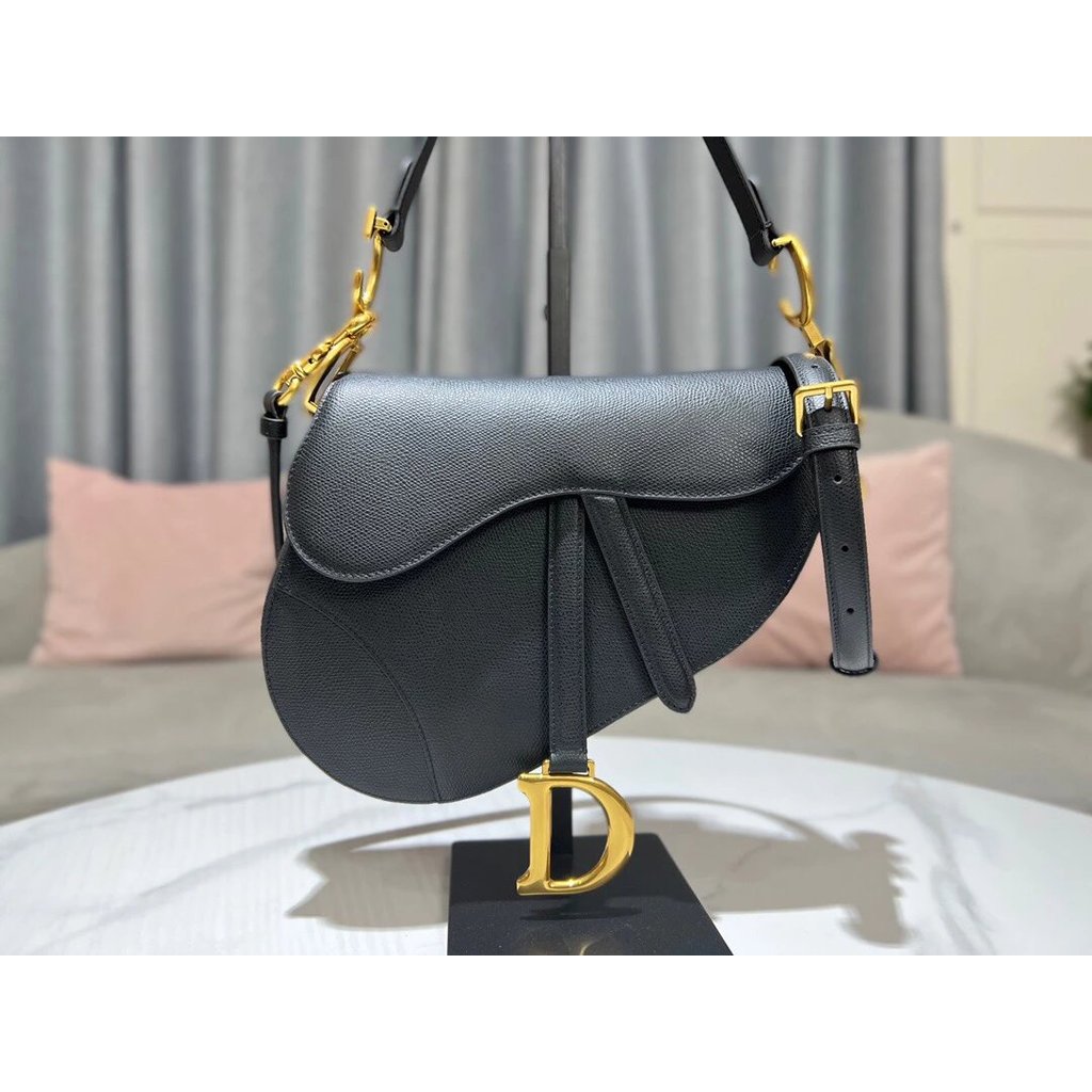 DIOR Full Leather Particle Saddle Bag, CD Logo Shoulder Crossbody Bag ...