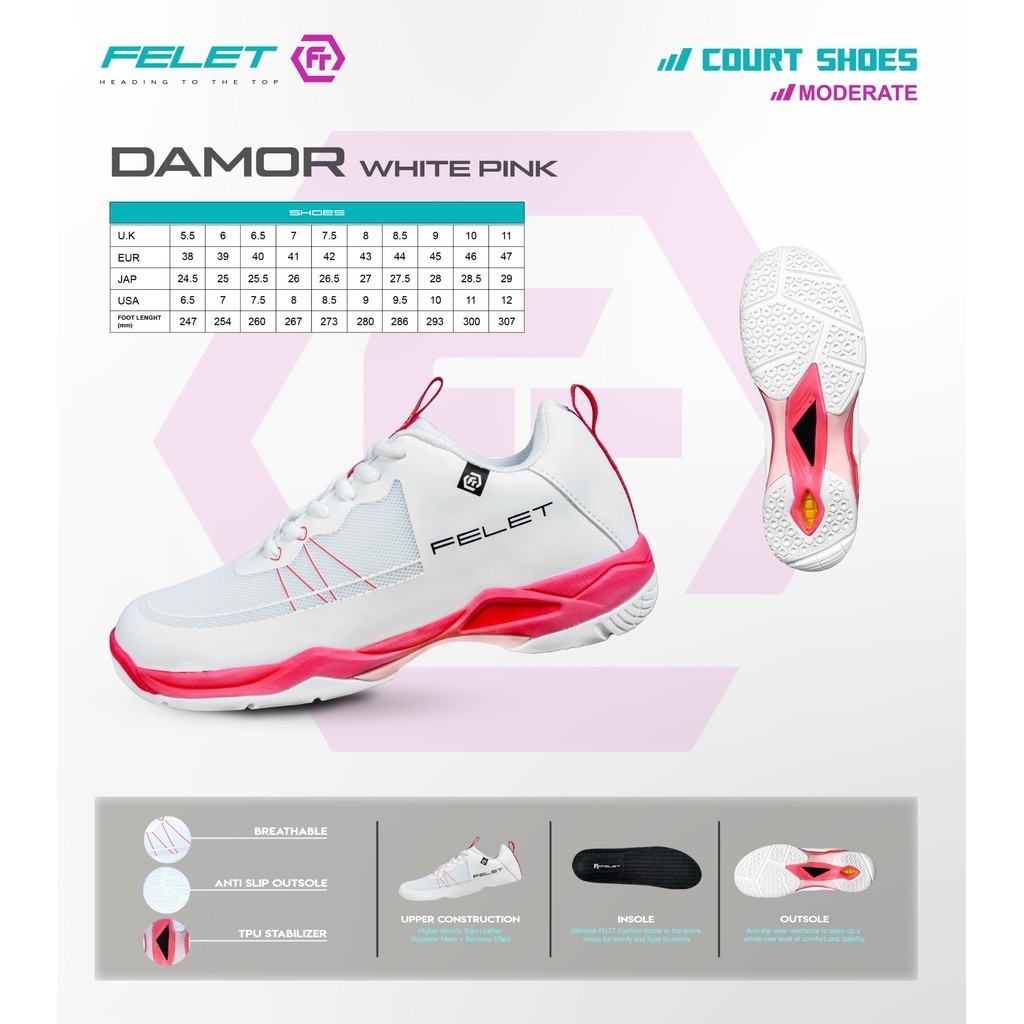 FELET DAMOR BADMINTON SHOES SPORT【Court Shoes】【Moderate】100% Original ...