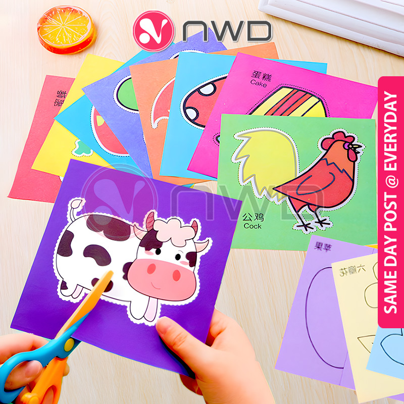𝗜𝗠𝗔𝗚𝗜 𝗣𝗟𝗔𝗬 》 96Pcs Kids Color Paper Cutting Set Coloring Drawing ...