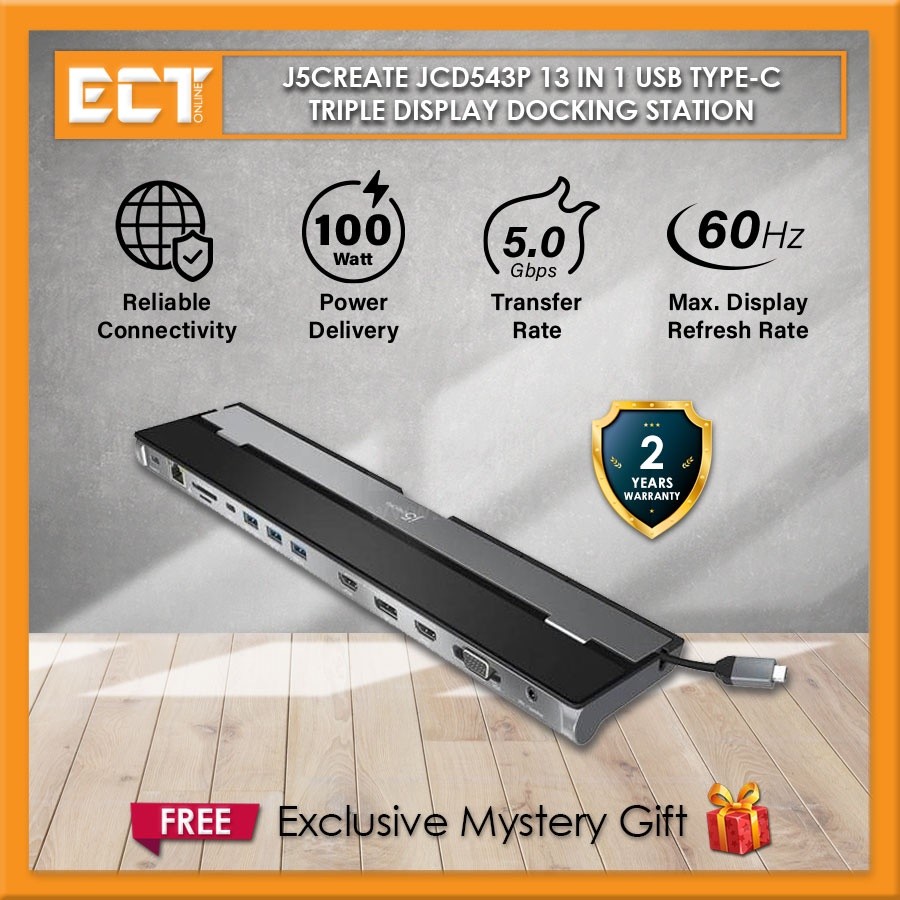 j5create JCD543P 13 in 1 USB Type-C Triple Display Docking Station with ...